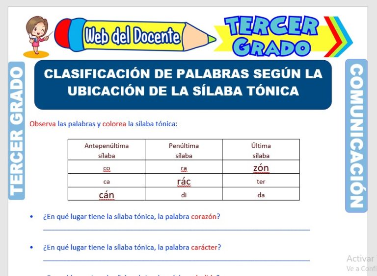 Clases de Palabras según la Ubicación de la Sílaba Tónica - Tercer Grado