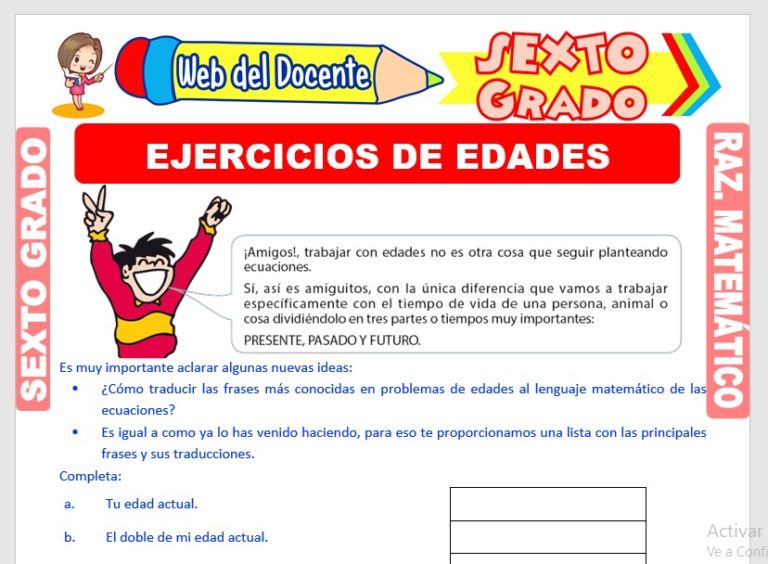 Ejercicios con Edades para Sexto Grado de Primaria – Web del Docente
