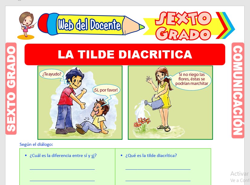 La Tilde Diacrítica para Sexto Grado de Primaria – Web del Docente
