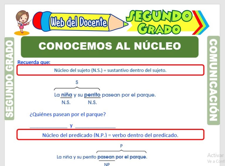 Núcleo del Sujeto y Predicado para Segundo Grado de Primaria - GRATIS