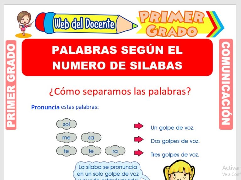 Palabras Según el Número de Sílabas para Primer Grado de Primaria