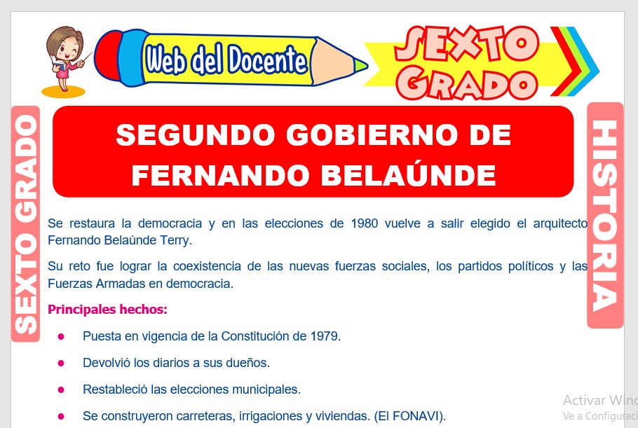 Segundo Gobierno de Fernando Belaúnde para Sexto Grado de Primaria