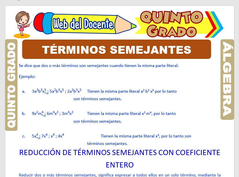 Términos Semejantes para Quinto Grado de Primaria – Web del Docente