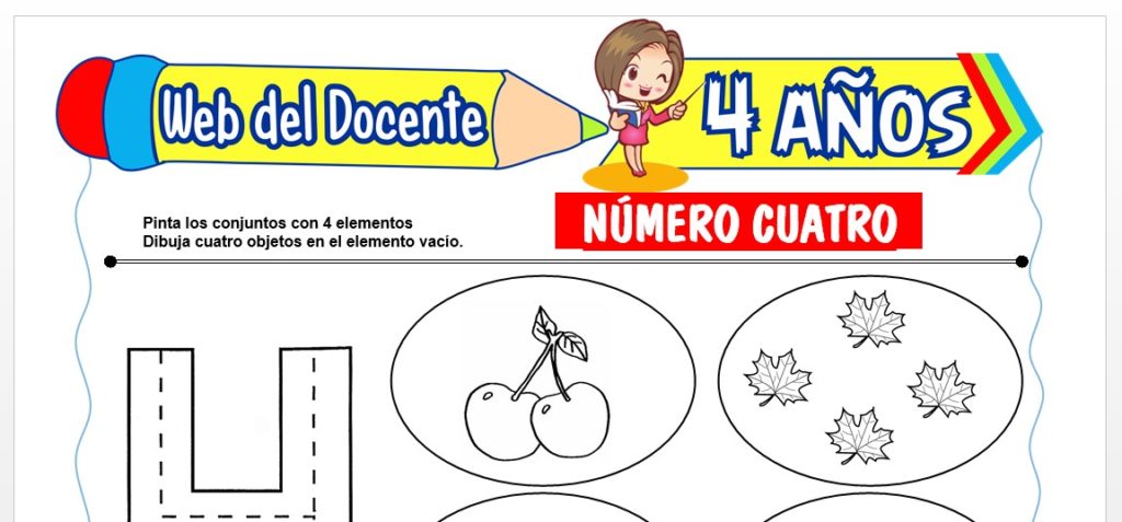 Trazos del Número Cuatro para Niños de 4 AÑOS – Web del Docente
