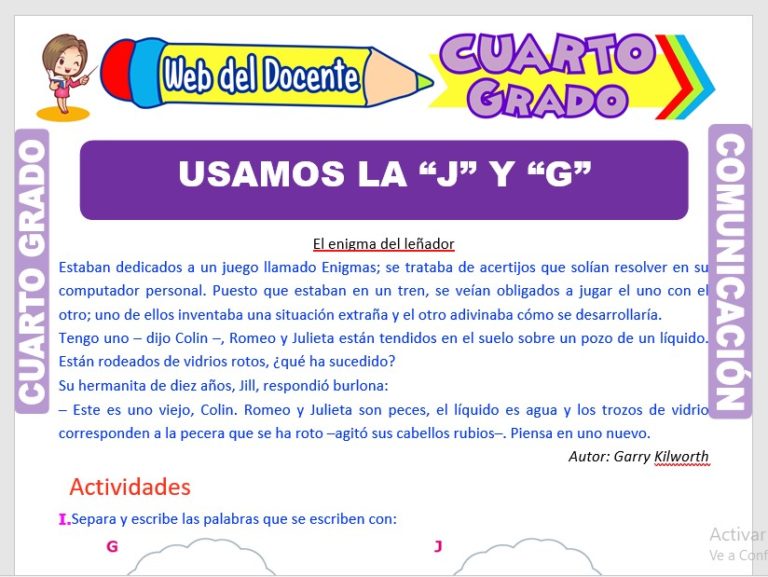 Uso de la J y G para Cuarto Grado de Primaria – Web del Docente